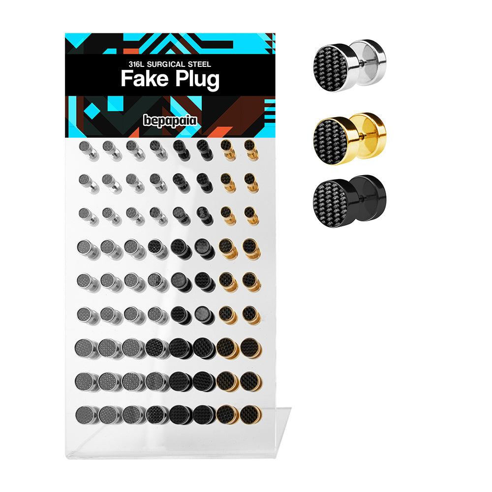Steel fake plug with carbon fiber design assorted colors